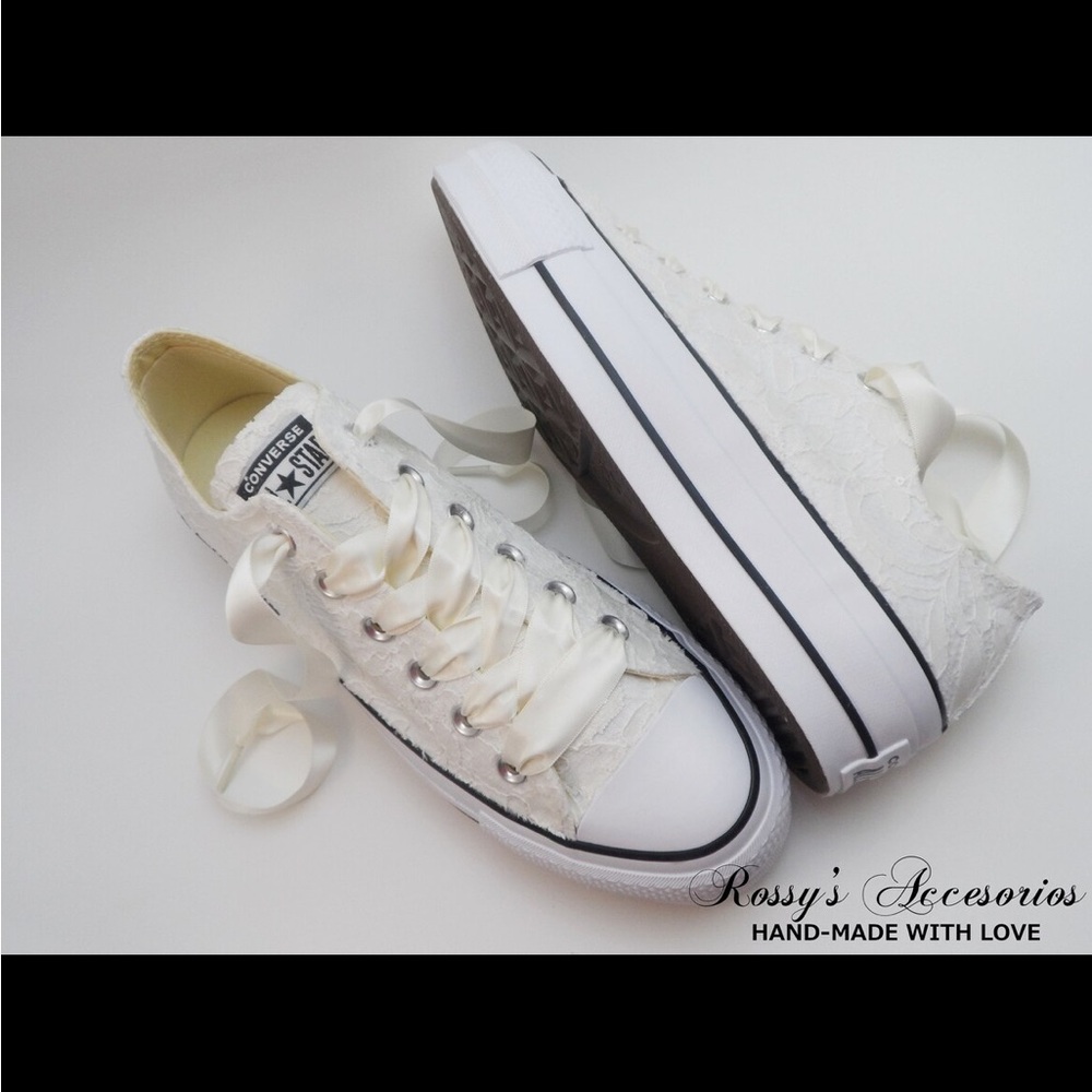 Ivory Sequin Lace Wedding Platform Converse - Gem